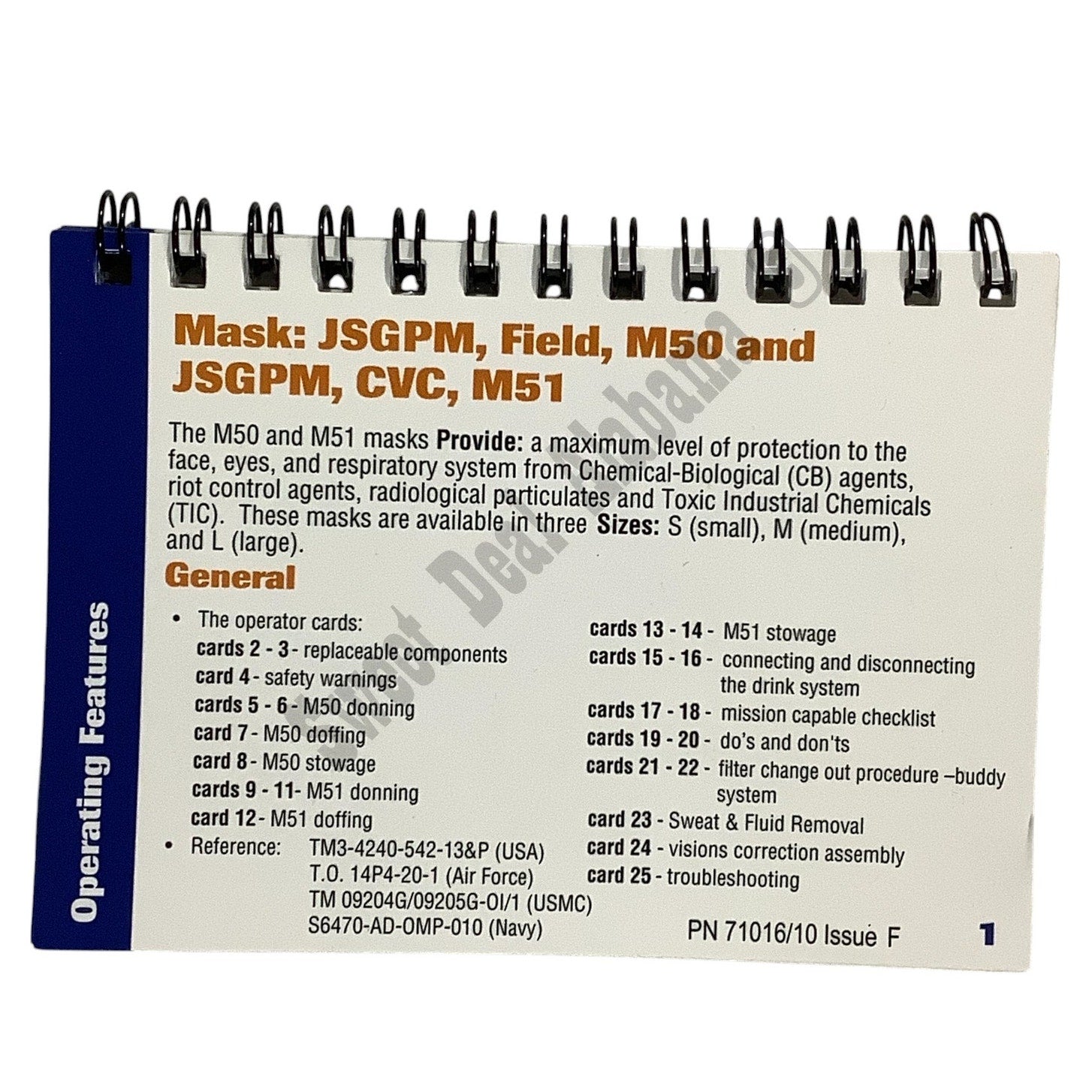 Operator's Manual (Flip Book) for JSGPM M50 and M51 Military Mask ...