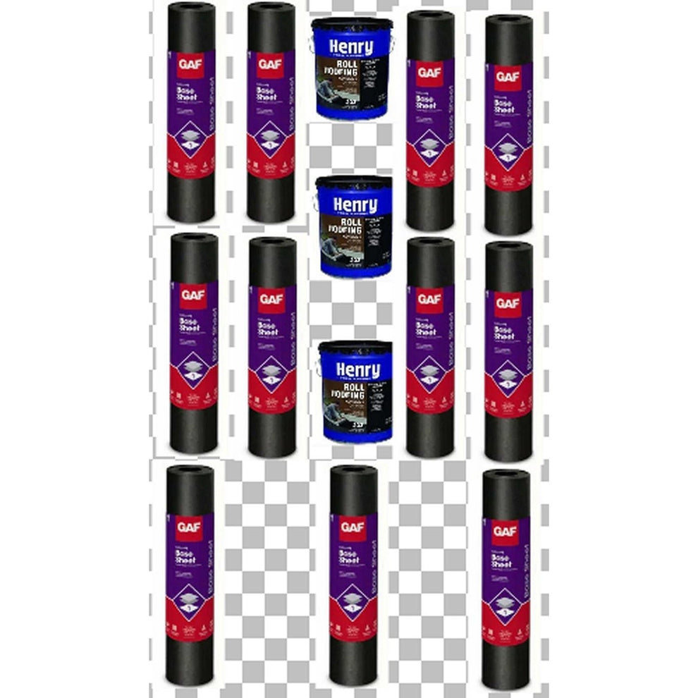 11 Rolls GAF #75 Base Sheet (3300 SQ FT) & 15 GAL HENRY Roof Adhesive ...